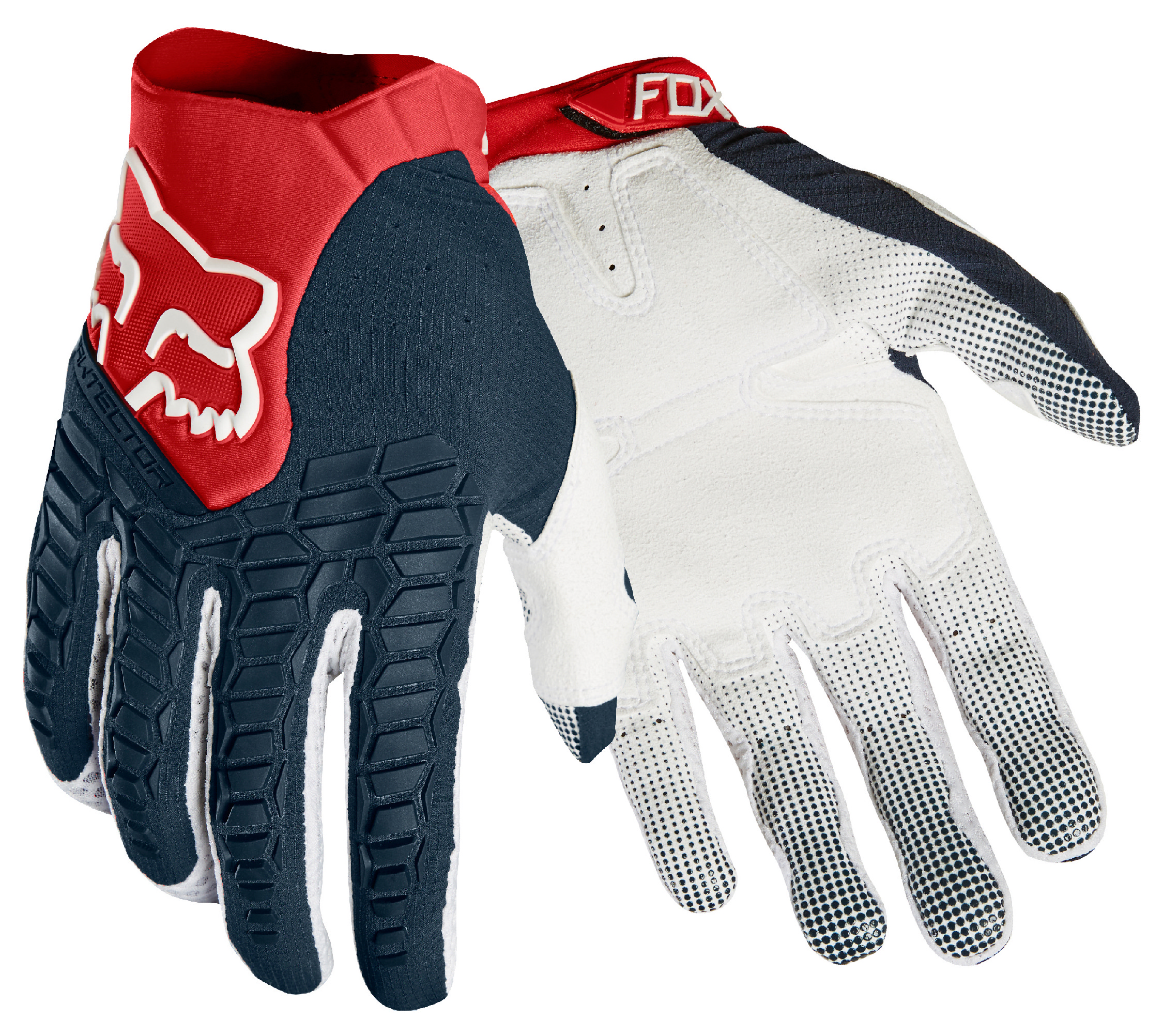 Fox Racing Mens Navy Blue/Red/White Pawtector Dirt Bike Gloves MX ATV ...
